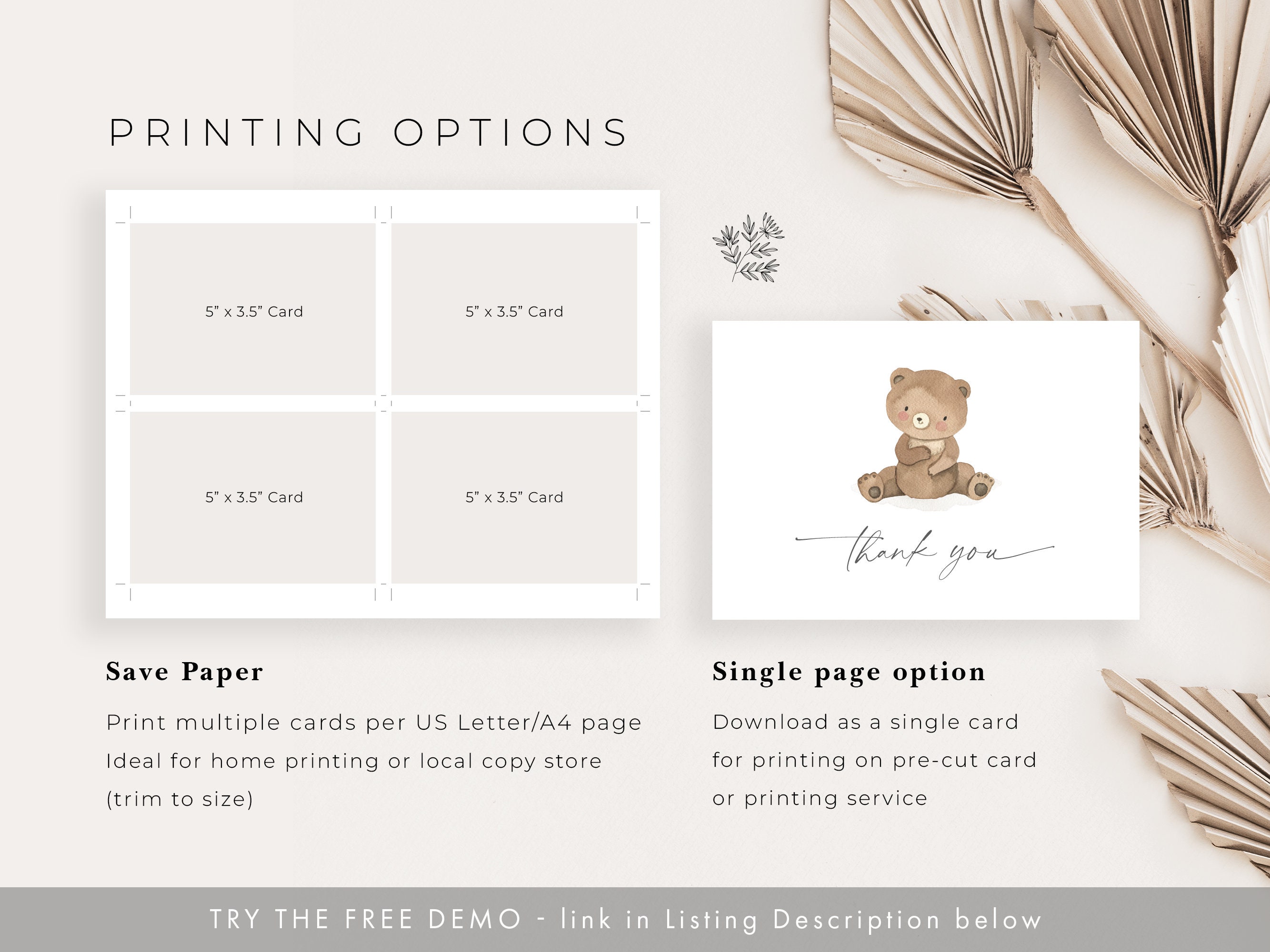 Teddy Bear Thank You Card, Baby Shower, Editable Template (digital ...