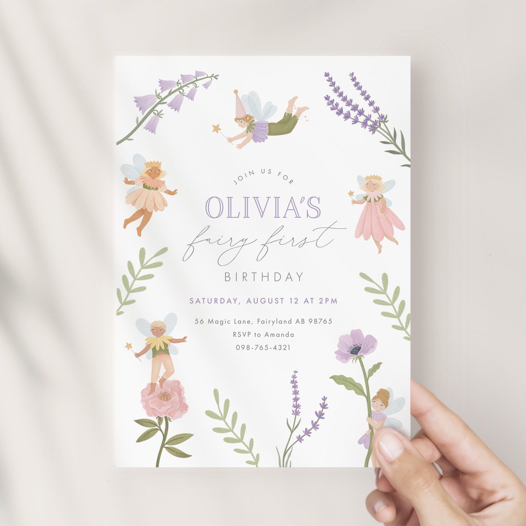 Fairy First Birthday Invitation, Pink Fairy Birthday Party Invitation ...