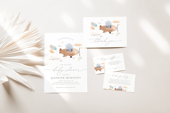 LUCA Flying Elephant Baby Shower Invitation Set Airplane Baby - Etsy