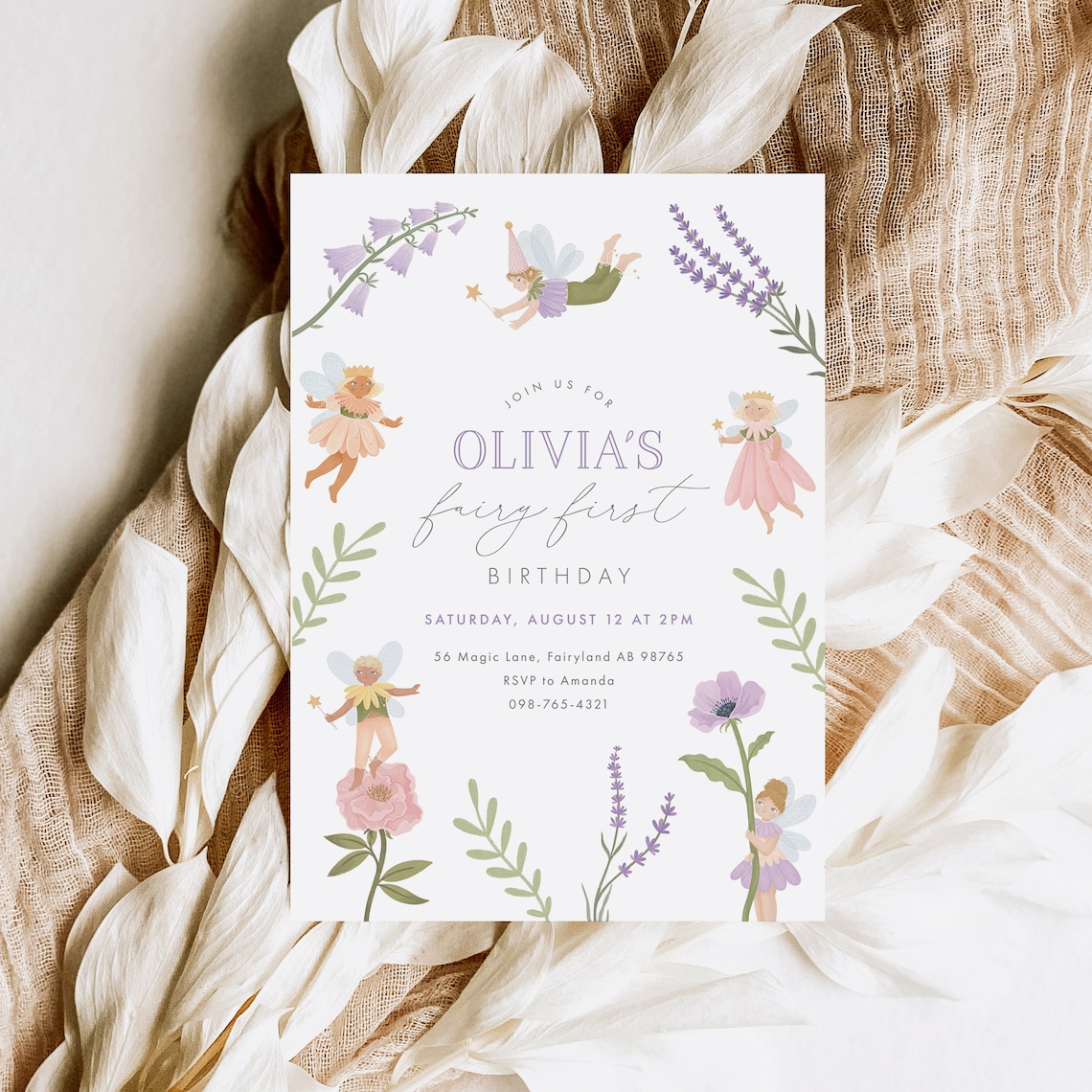 Fairy First Birthday Invitation, Pink Fairy Birthday Party Invitation ...