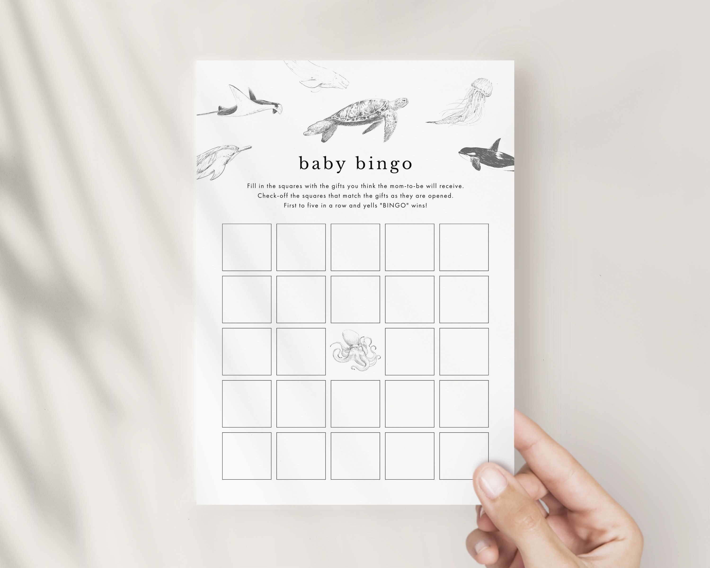 Ocean Baby Bingo, Sea Creature Baby Shower Game (editable Template ...