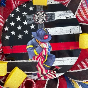 911 Fireman Wreath American Flag Fire Department Emblem - Etsy