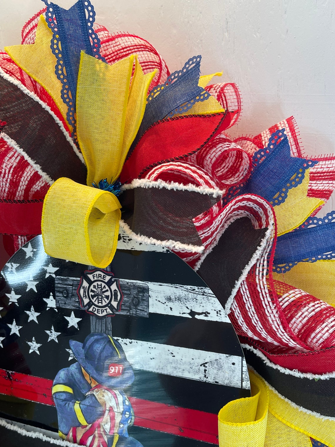 911 Fireman Wreath American Flag Fire Department Emblem - Etsy