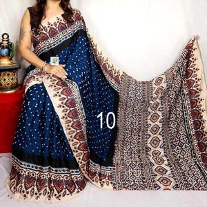 Ancient Handcrafted Bandhani Ajrakh on Modal Silk Saree, Pure Handblock ...