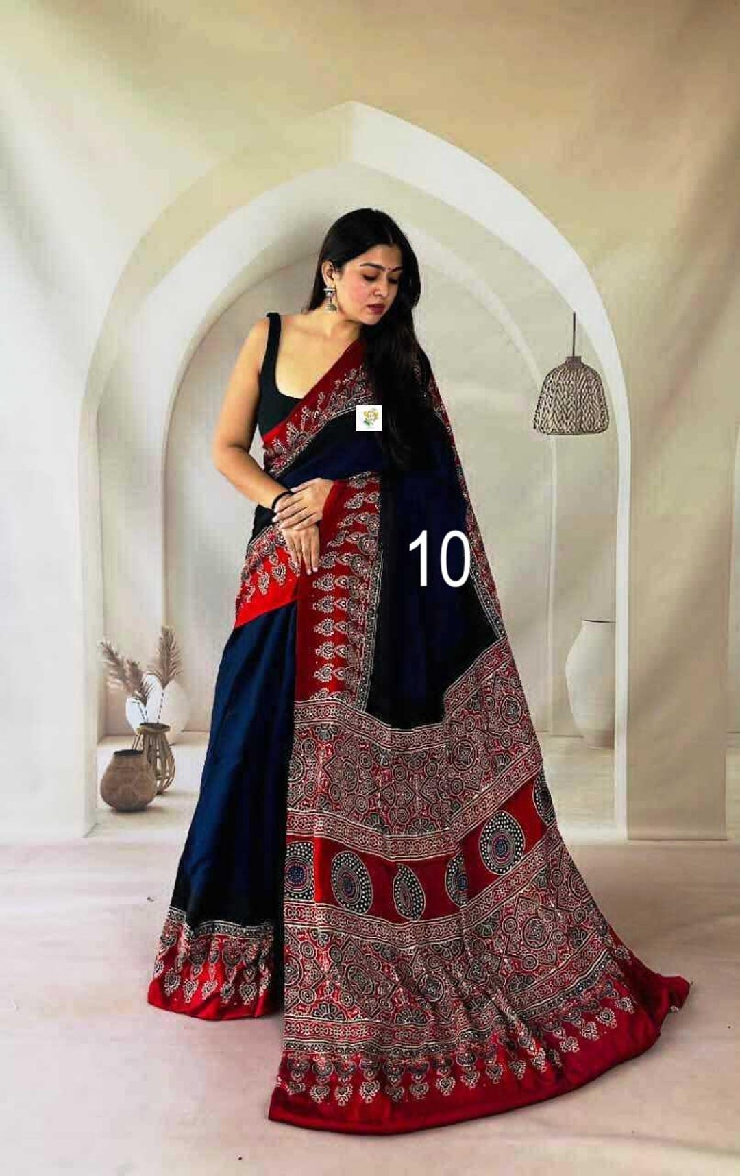 Handblock Print Ajrakh Modal Silk Saree, Organic Colour, Skin Friendly ...