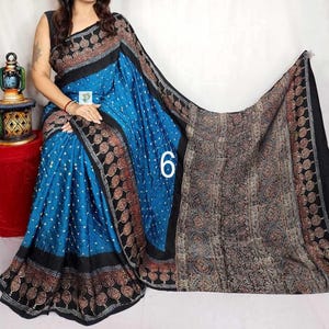 Ancient Handcrafted Bandhani Ajrakh on Modal Silk Saree, Pure Handblock ...