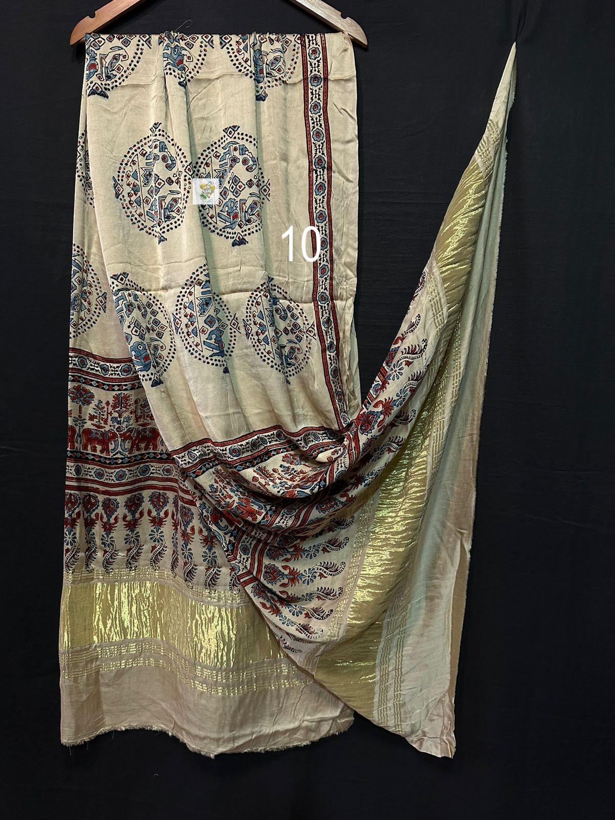 Pure Modal Silk Ajrakh Dupattas, Hand Block Print, Tissue Pallu ...