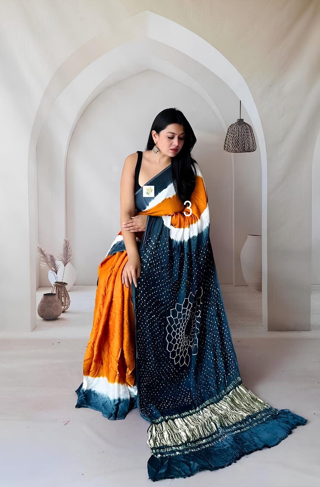 Pure Modal Silk Makdi Bandhani, Shaded Designer Saree, Handcrafted ...