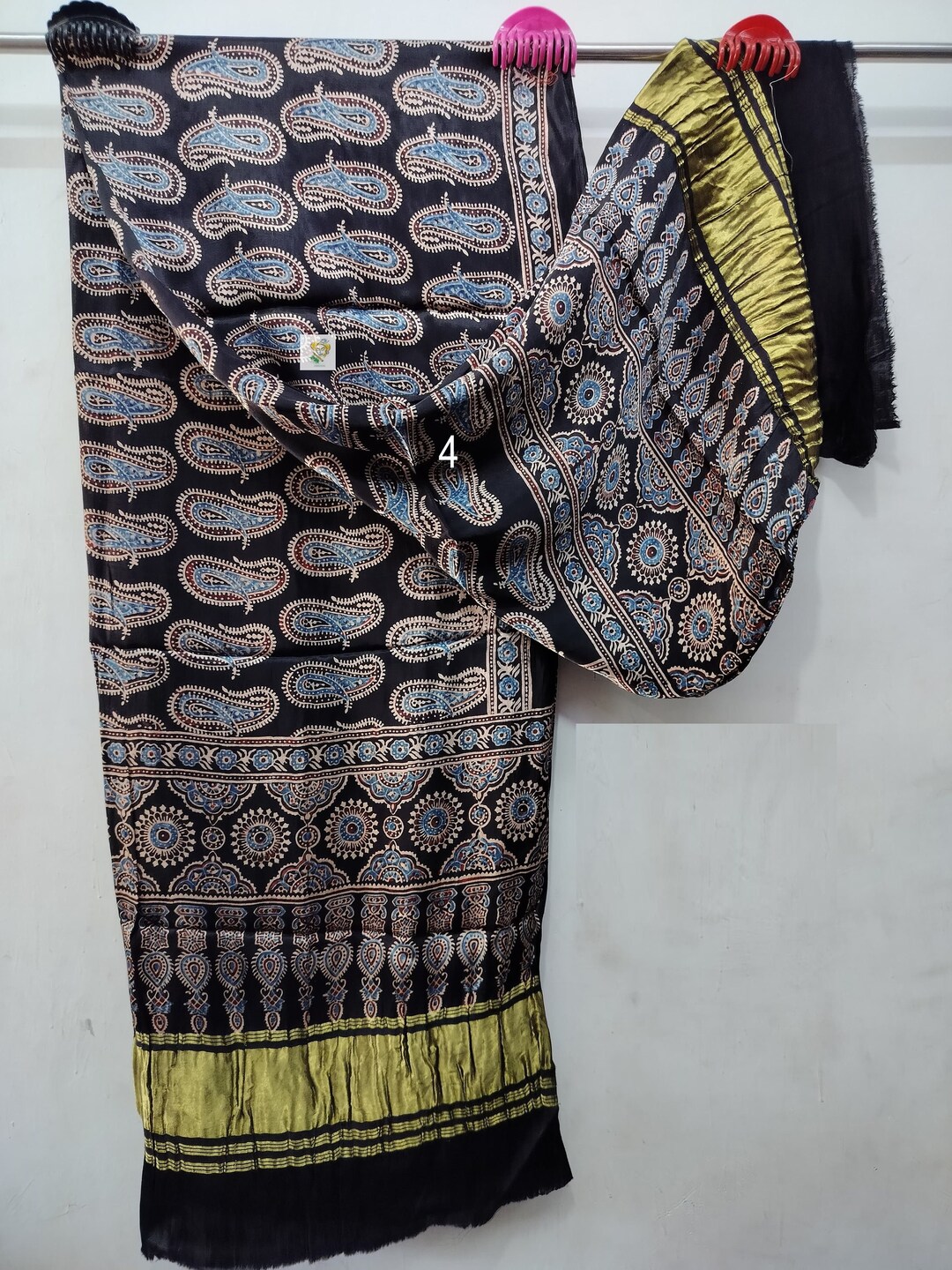 Pure Modal Silk Ajrakh Dupattas, With Tissue Pallu, Hand Block Print ...