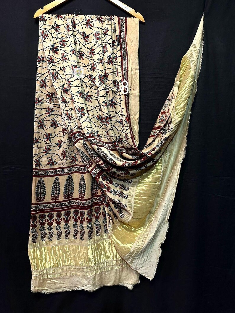 Pure Modal Silk Ajrakh Dupattas, Hand Block Print, Tissue Pallu ...