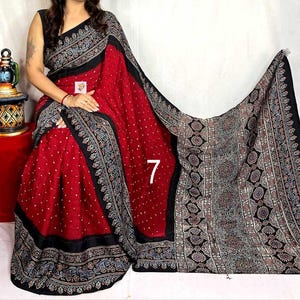 Ancient Handcrafted Bandhani Ajrakh on Modal Silk Saree, Pure Handblock ...