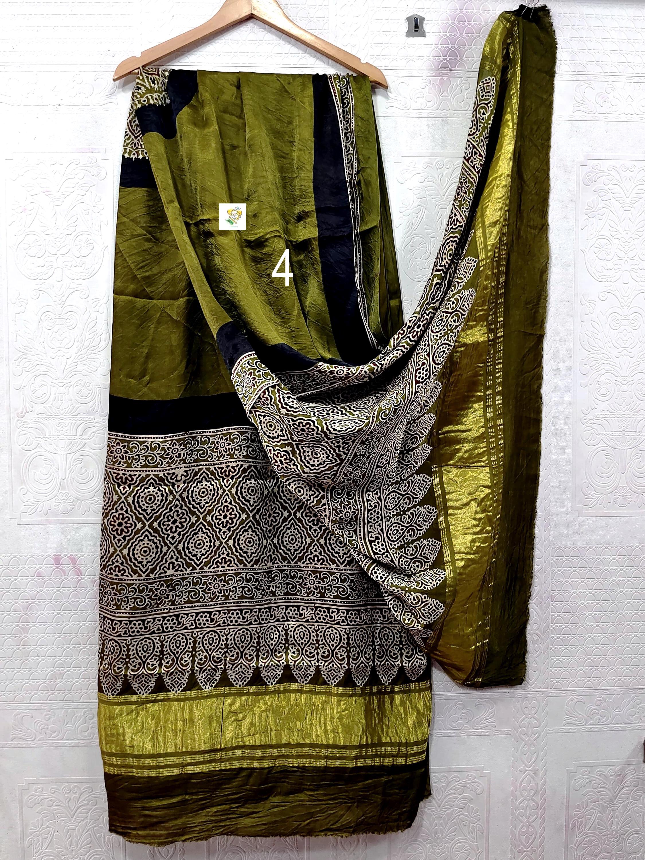 Pure Modal Silk Ajrakh Dupattas, Hand Block Print, Tissue Pallu ...
