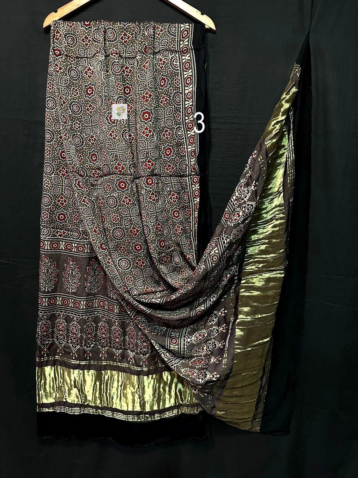 Pure Modal Silk Ajrakh Dupattas, Hand Block Print, Tissue Pallu ...