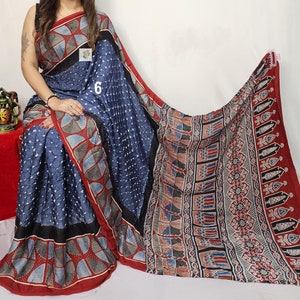 Ancient Handcrafted Bandhani Ajrakh on Modal Silk Saree, Pure Handblock ...