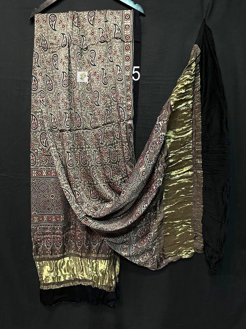 Pure Modal Silk Ajrakh Dupattas, Hand Block Print, Tissue Pallu ...