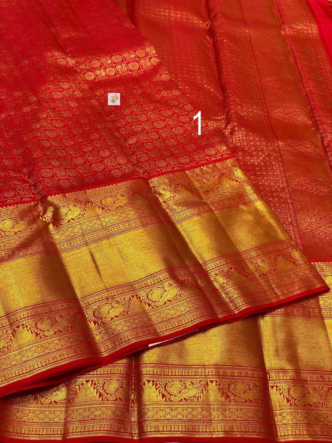 Traditional Kanjeevaram Wedding Saree, 2 Gram Pure Golden Zari, Skirt ...