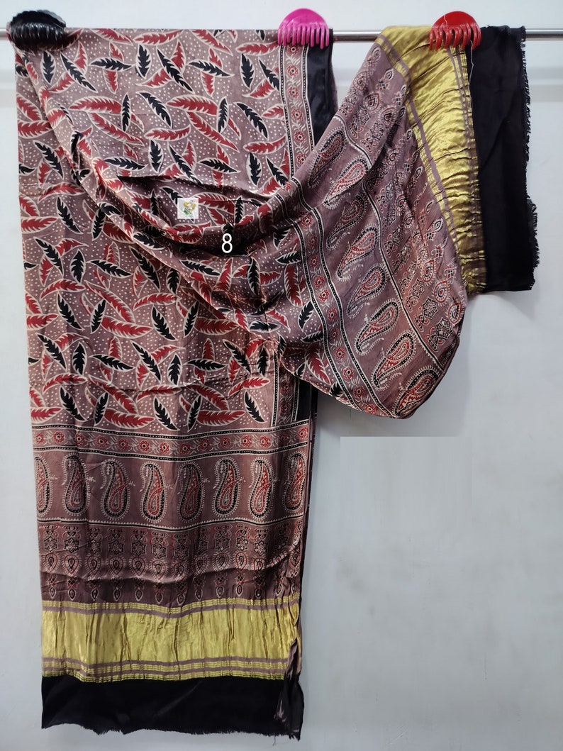 Pure Modal Silk Ajrakh Dupattas, With Tissue Pallu, Hand Block Print ...