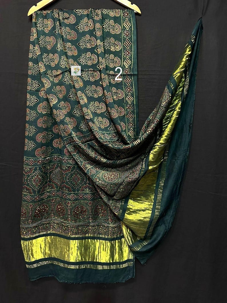 Pure Modal Silk Ajrakh Dupattas, Hand Block Print, Tissue Pallu ...