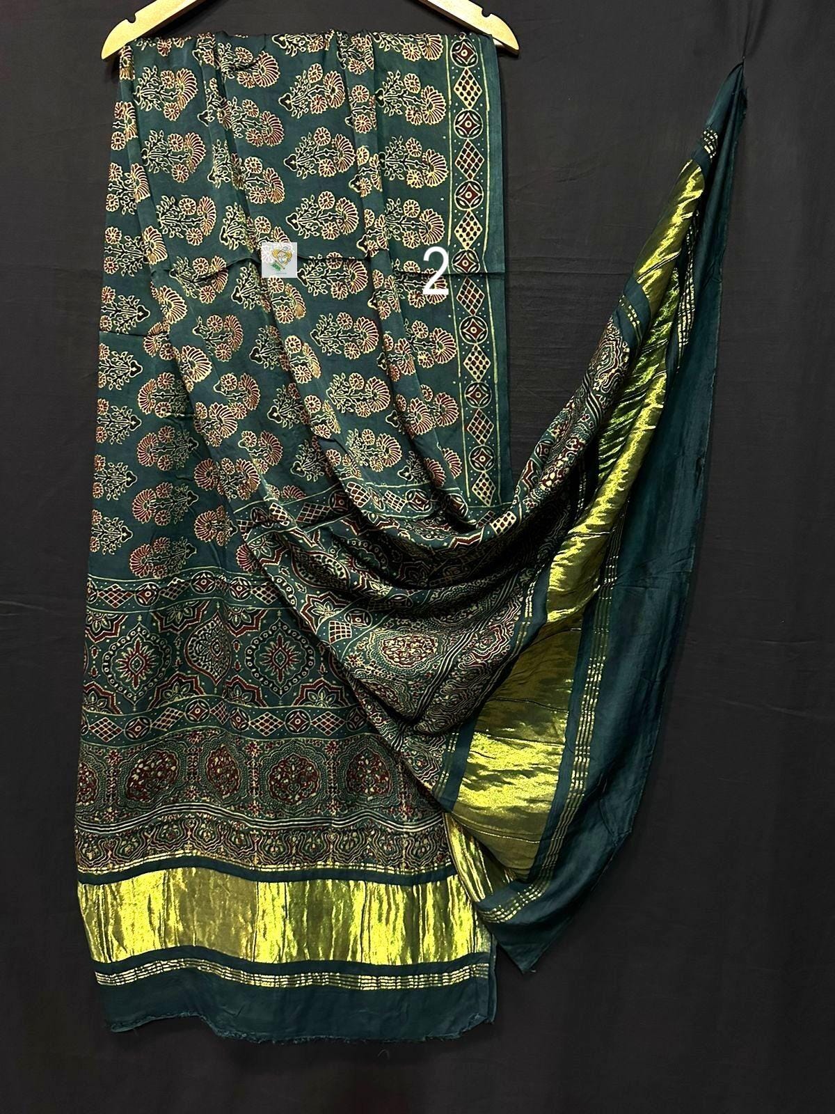 Pure Modal Silk Ajrakh Dupattas, Hand Block Print, Tissue Pallu ...