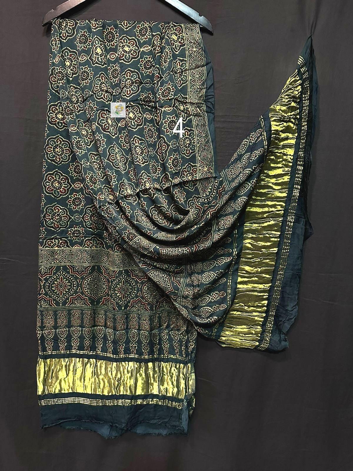 Pure Modal Silk Ajrakh Dupattas, Hand Block Print, Tissue Pallu ...