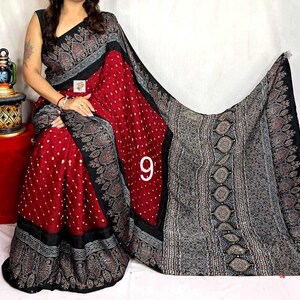 Ancient Handcrafted Bandhani Ajrakh on Modal Silk Saree, Pure Handblock ...