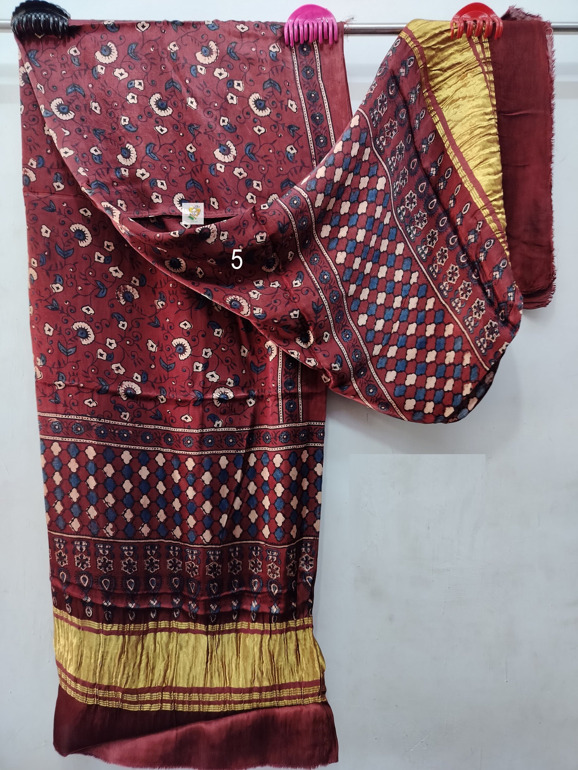 Pure Modal Silk Ajrakh Dupattas, With Tissue Pallu, Hand Block Print ...