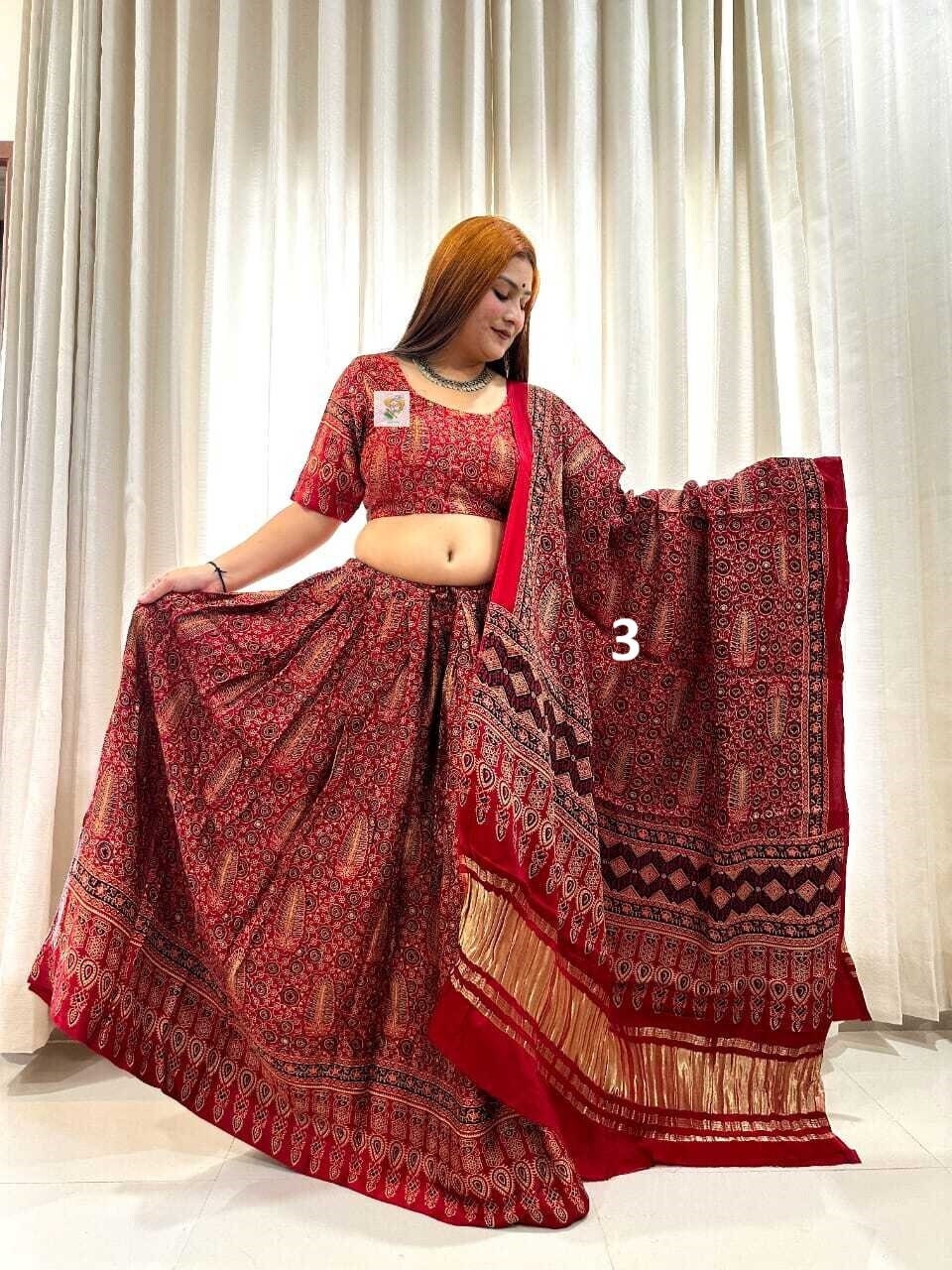 Gujarati Traditional Lehenga Choli, Pure Ajrakh Hand Block Print Modal ...