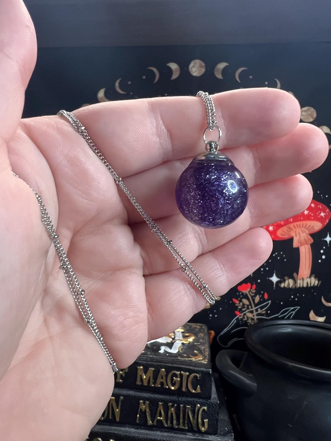 Purple Fairy Dust Fidget Globe Necklace: Whimsical Sensory Snow Globe ...