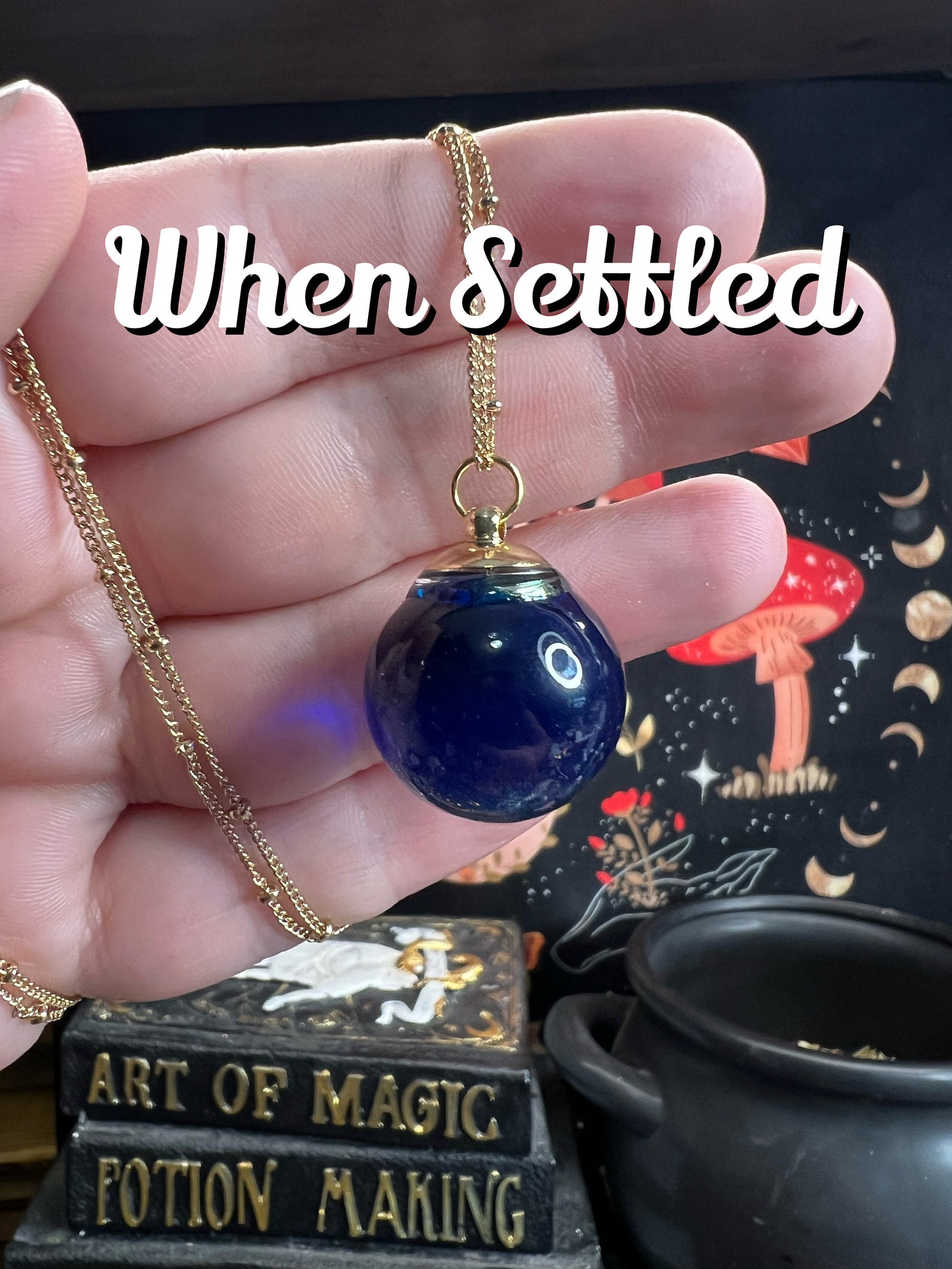 Navy Blue Fairy Dust Fidget Necklace: Whimsical Snow Globe Inspired ...