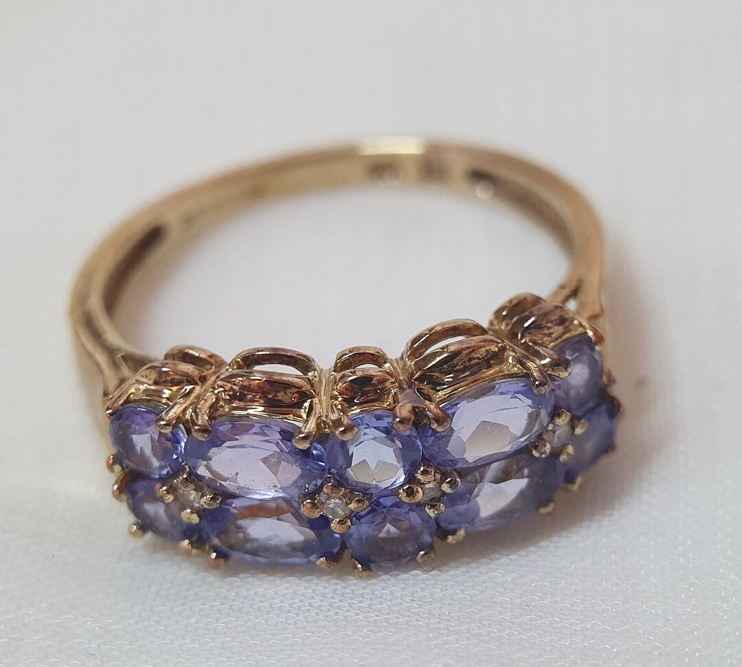 Stunning QVC 9ct Gold Two Row Tanzanite & Diamond Ring, Size O ...