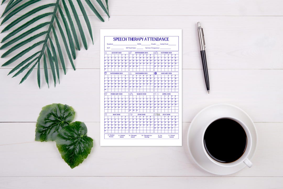 2025-2026 Speech Therapy Attendance Sheet | SLP Attendance Sheet ...