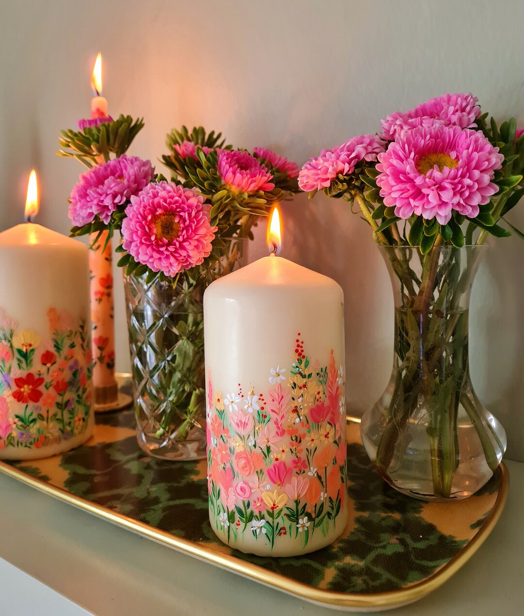 Flower Painted Candle. Painted Candle. Floral Painted Pillar Candle ...