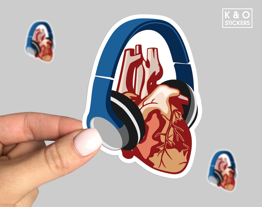 Heart Music Sticker, Heart Headphones Sticker, Music Sticker, Heart ...