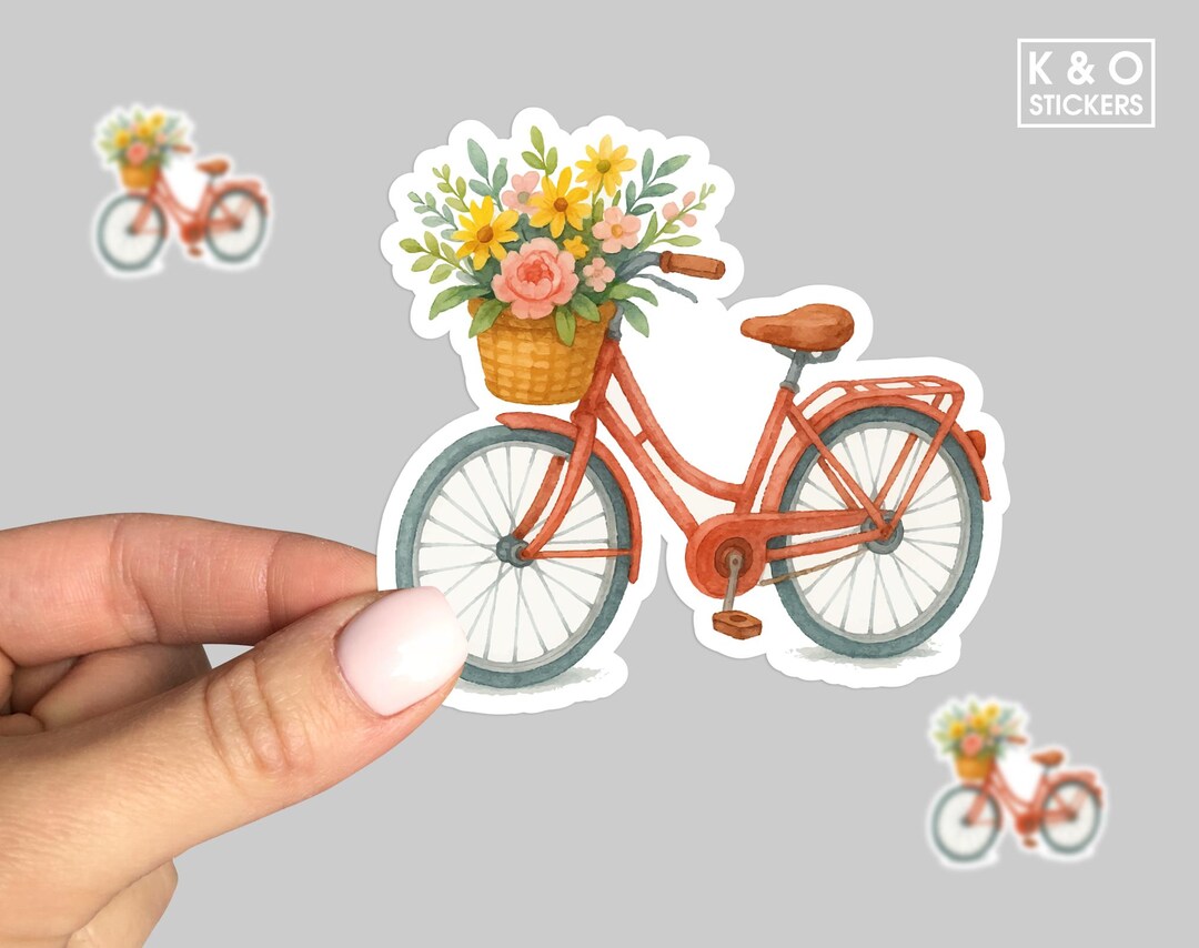 Floral Bicycle Sticker – Cute Aesthetic Bike With Flower Basket - Etsy