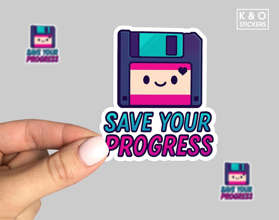 Kawaii Save Your Progress Sticker, Cute Retro Floppy Disk Decal, Gamer ...