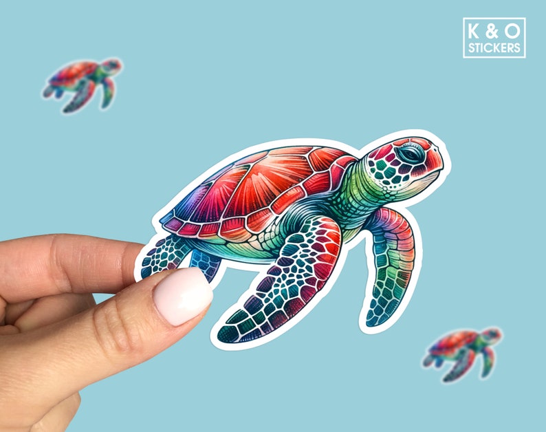 Colorful Sea Turtle Sticker - Waterproof Vinyl Decal for Laptop, Car ...
