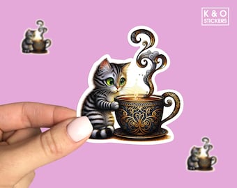 Cute Kawaii Coffee Cat Kitten Latte Cup Vinyl Decal Sticker Transparent ...
