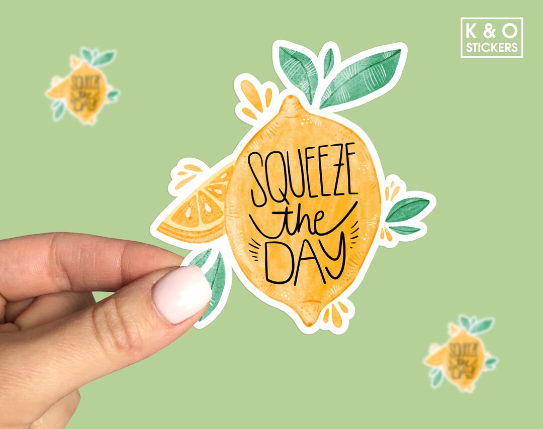 Lemon Sticker, Squeeze the Day Sticker, Food Sticker, Water Bottle ...