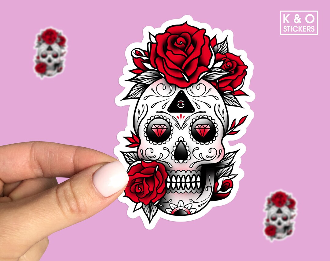 Skull and Roses Sticker, Skull Sticker, Roses Sticker, Diamond Sticker ...