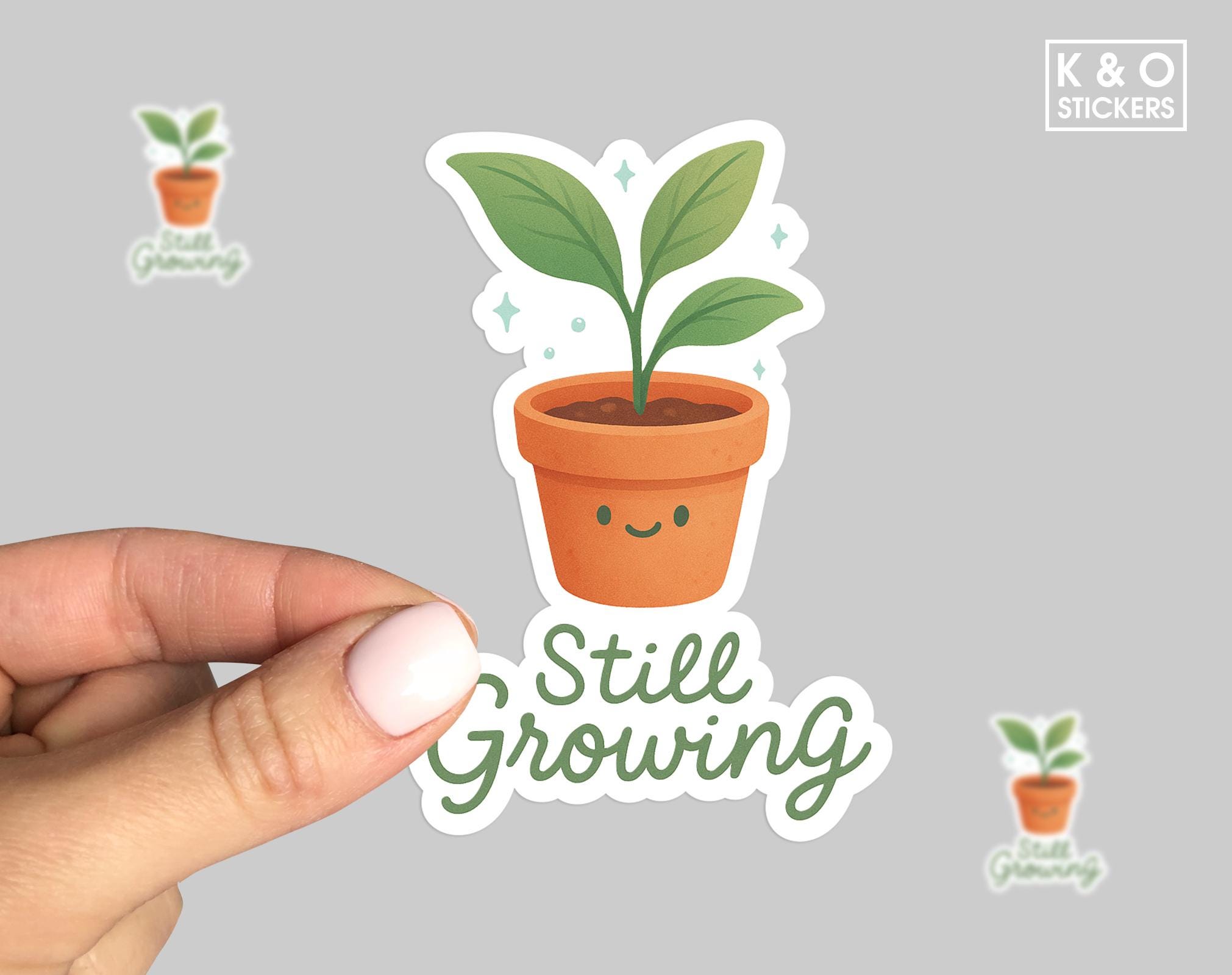 Cute Still Growing Plant Sticker, Kawaii Sprout Pot Decal, Mental ...