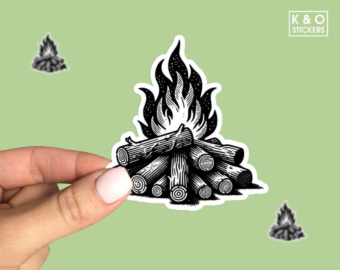Campfire Vinyl Sticker, Cute Cozy Fire Decal, Firepit Laptop Sticker ...