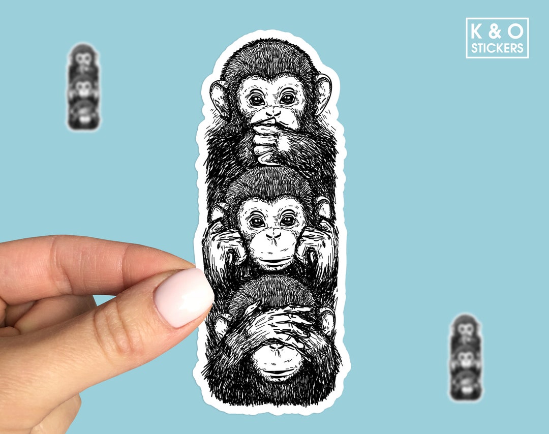 Three Wise Monkeys Sticker, Monkeys Sticker, Hear No Evil See No Evil ...
