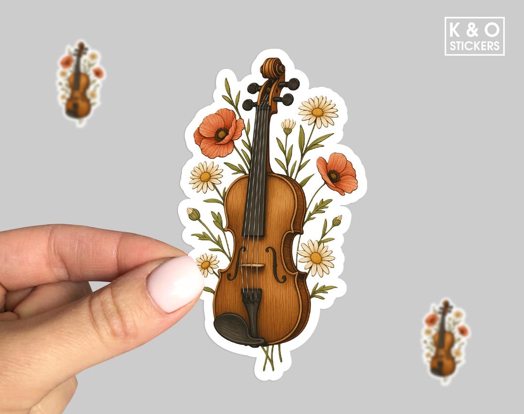Vintage Violin With Wildflowers Sticker – Rustic Floral Musical ...