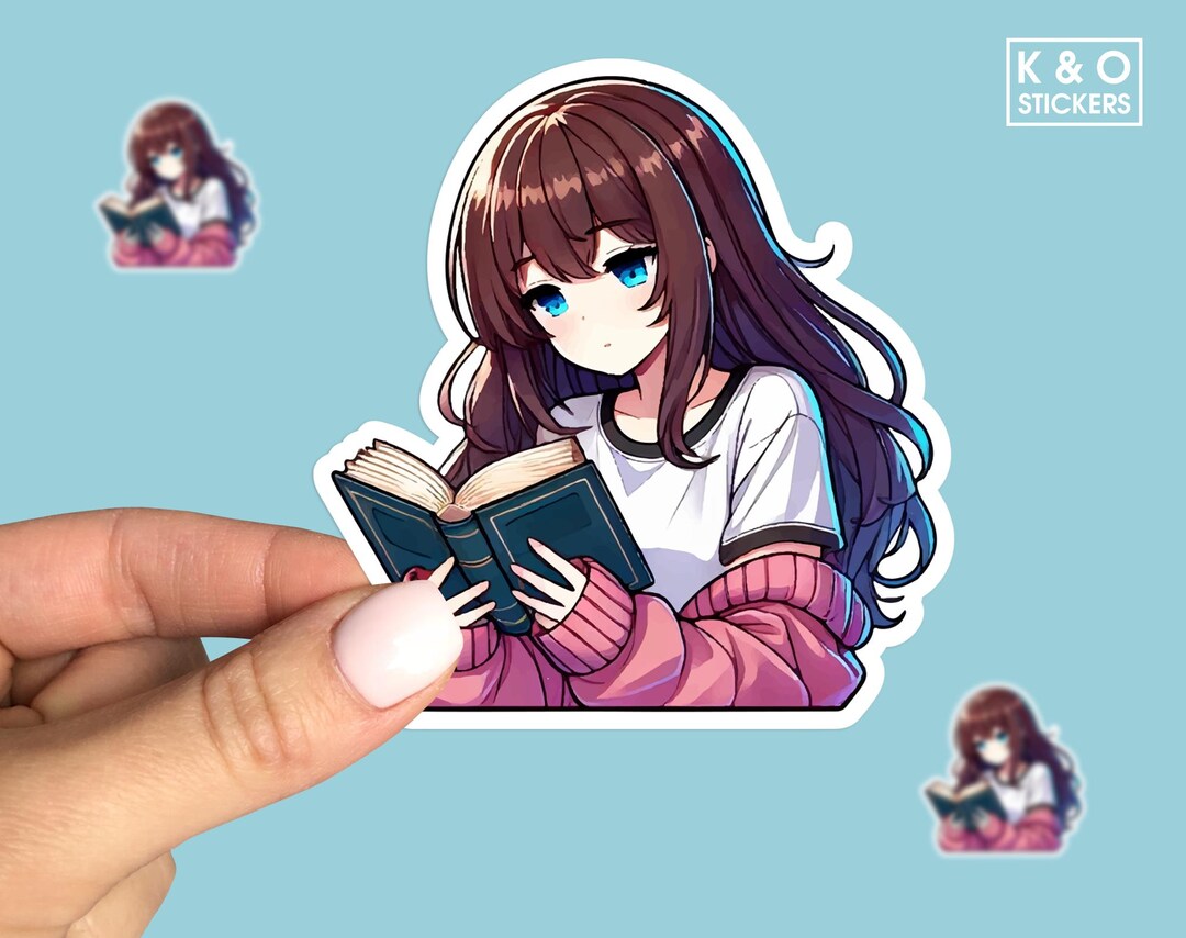 Anime Book Lover Sticker – Cute Otaku Reading Decal for Laptops, Water ...