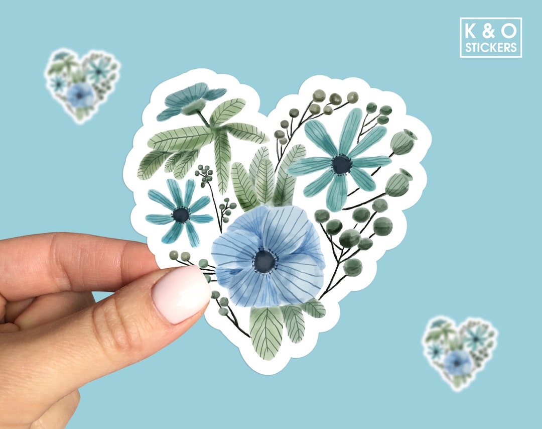 Watercolor Flower Vinyl Sticker, Floral Vinyl Decals, Floral Heart ...