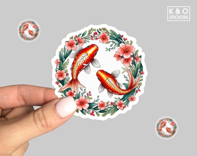 Koi Fishes Sticker | Japanese Koi Fish Art Decal | Sticker for Laptops ...