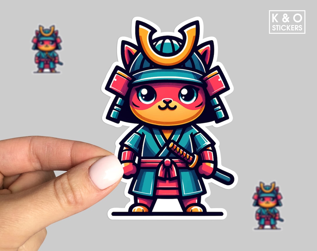 Cat Samurai Sticker: Cute, Kawaii Cat Samurai Sticker - Etsy