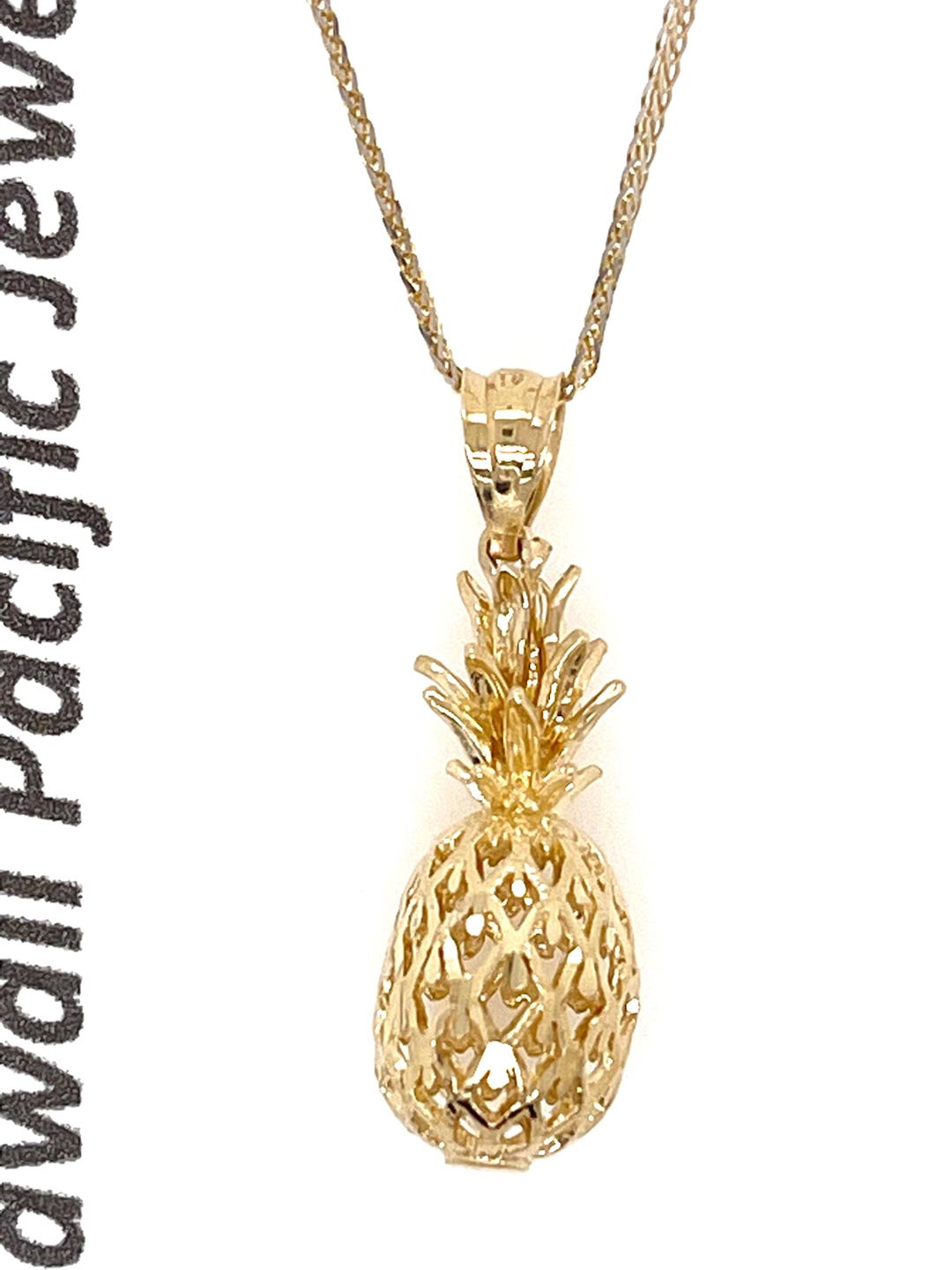 14 Karat Solid Yellow Gold Hawaiian 3D Pineapple With Diamond Cut ...