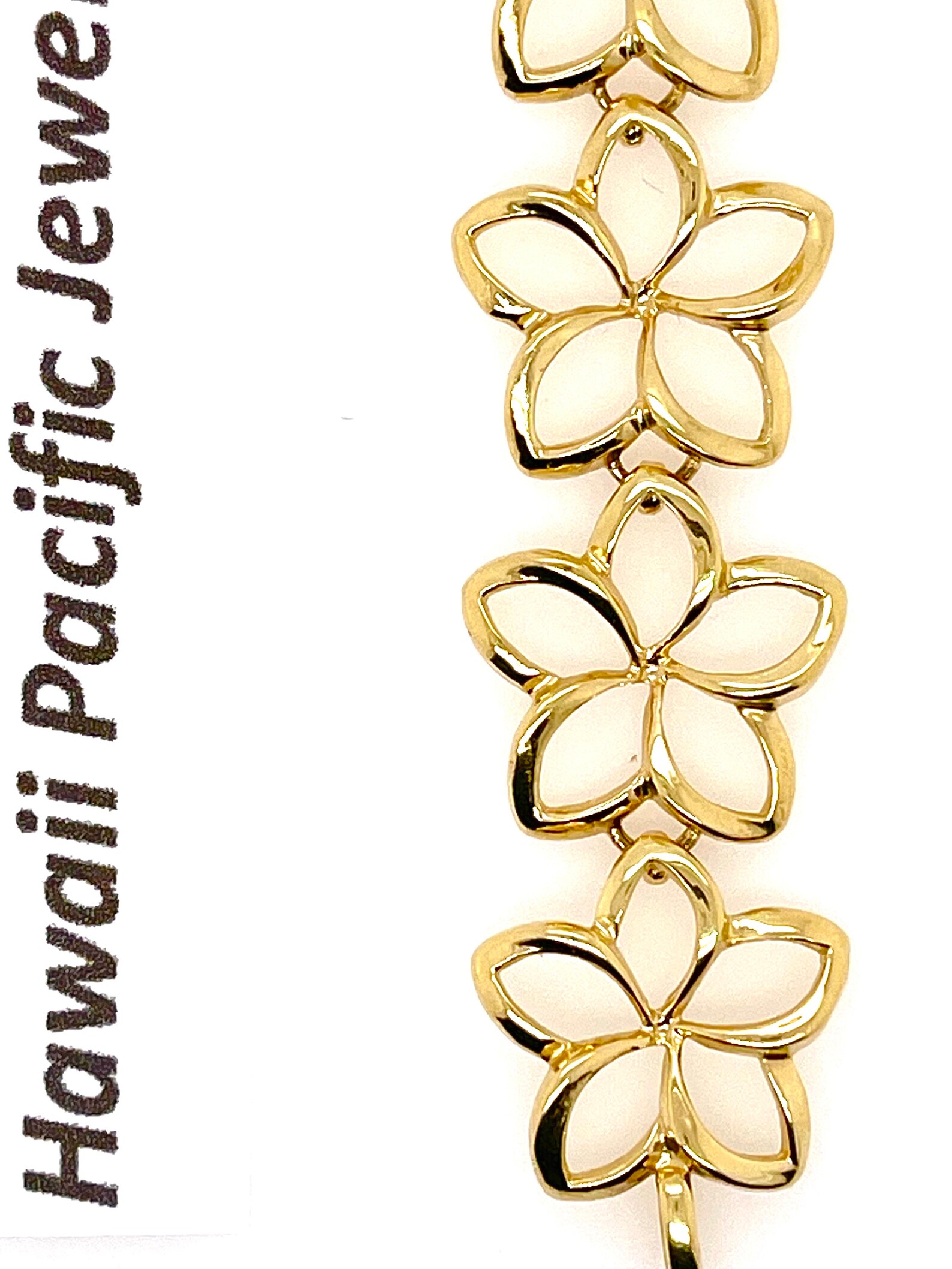 14 Karat Solid Yellow Gold Hawaiian 18mm Plumeria Flower Lei Bracelet 7 ...