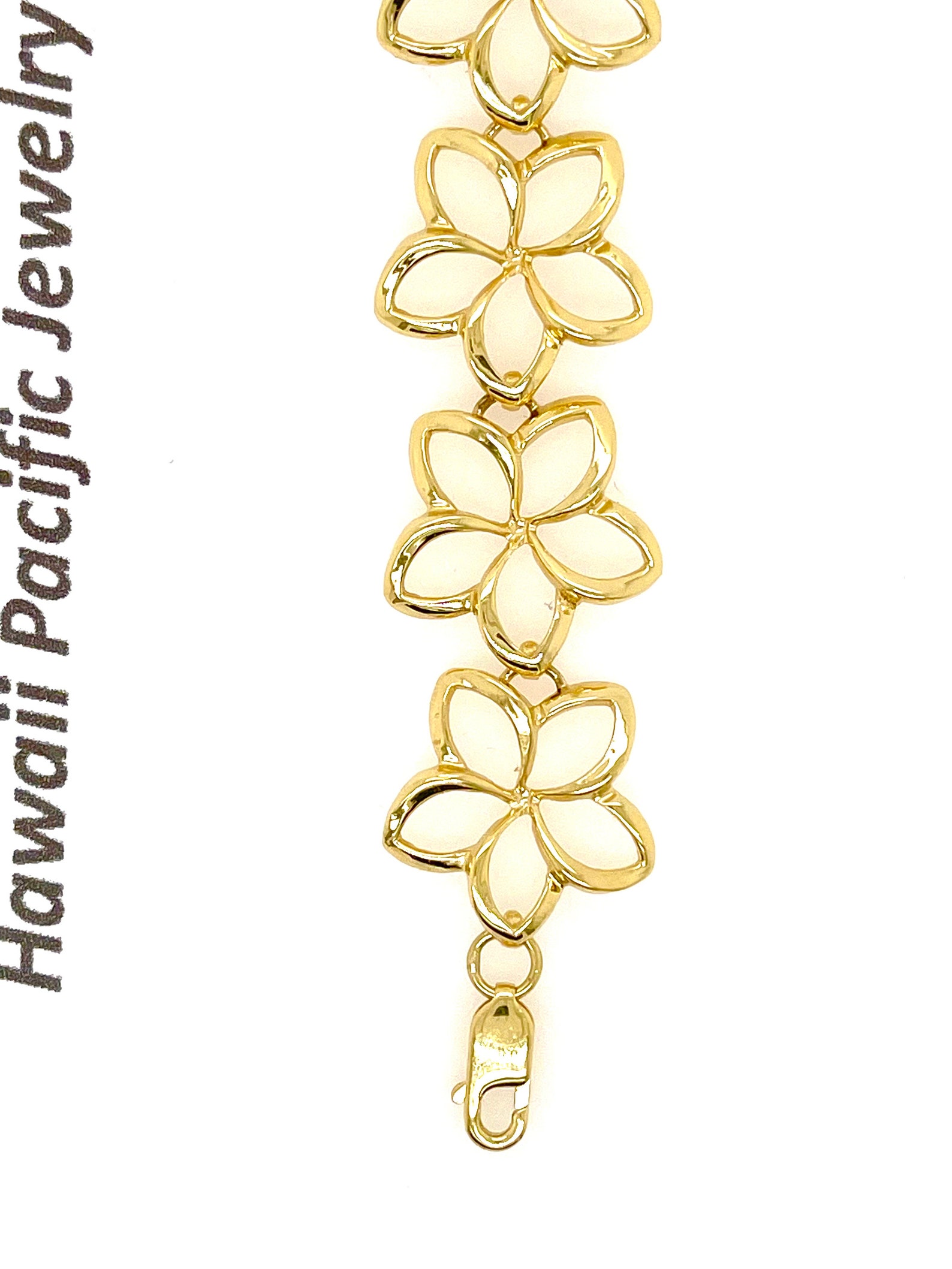 14 Karat Solid Yellow Gold Hawaiian 18mm Plumeria Flower Lei Bracelet 7 ...